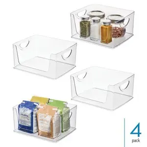 BASIC Stackable Open-front Storage Bins With Handles For Kitchen And Pantryset Of 4