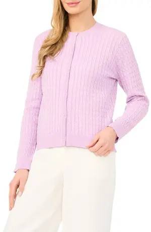 Halogen Cable Stitch Cotton Cardigan - Lavender Sugar