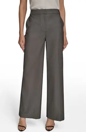 Donna Karan New York Flat Front Pinstripe Wide-leg Pants - Grey/silver