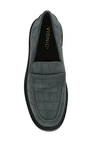 Vionic Leather Penny Loafer With Arch Support - Scarab Croc Embossed