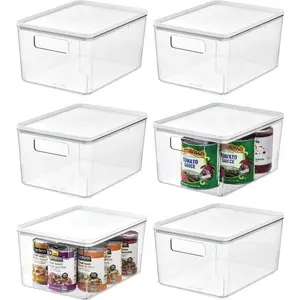BASIC Pantry Bin With Removable Lidplastic Storage Bin With Handlesset Of 6 - Clear