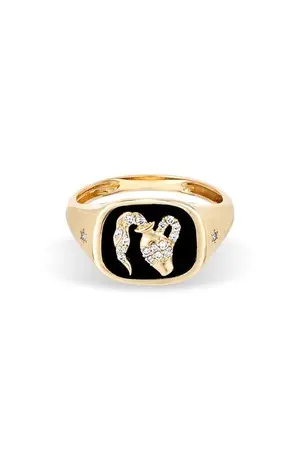 Adina Reyter Aquarius Ceramic & Diamond Pavé Signet Ring - Yellow Gold