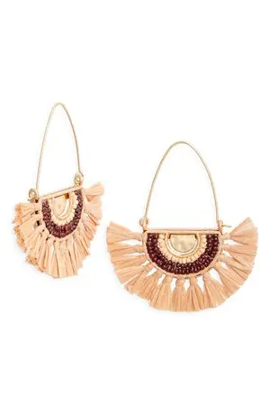Nordstrom Raffia Fan Crescent Threader Earrings - Neutral Multi- Gold