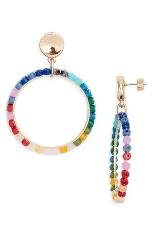 Nordstrom Beaded Hoop Drop Earrings - Bright Multi- Gold