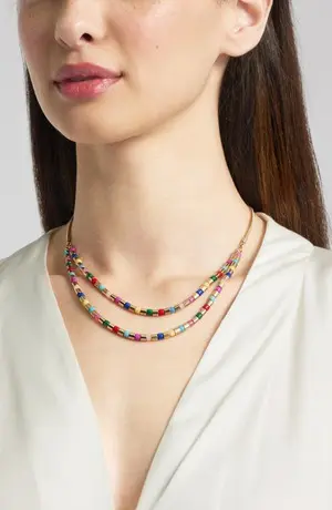 Nordstrom Double Row Tube Beaded Necklace - Bright Multi- Gold