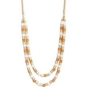 Nordstrom Double Row Tube Beaded Necklace - Neutral Multi- Gold