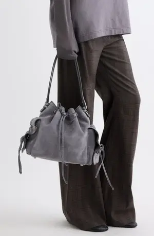 Acne Studios Multipocket Suede Bucket Bag - Cold Grey