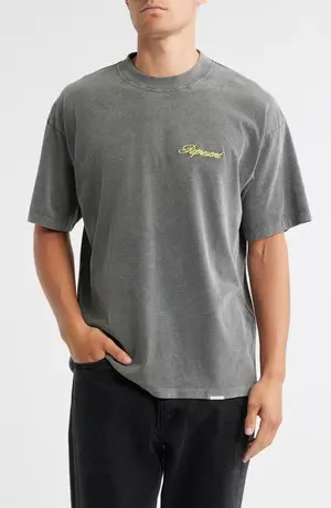 REPRESENT Oversize Embroidered Script Logo T-shirt - After Dark