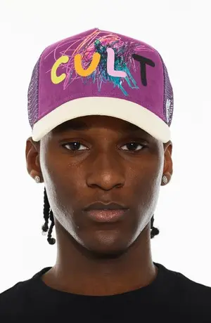 CULT OF INDIVIDUALITY Logo Mesh Back Suede Trucker Hat - Hyacinth Violet