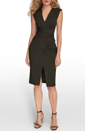 Donna Karan New York Center Ruched Crepe Sheath Dress - Black