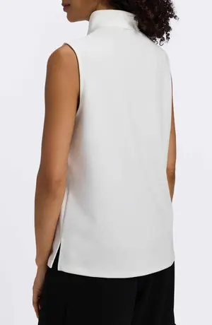 Foxcroft Tammy Ruffle Collar Crepe Sleeveless Top - Ecru