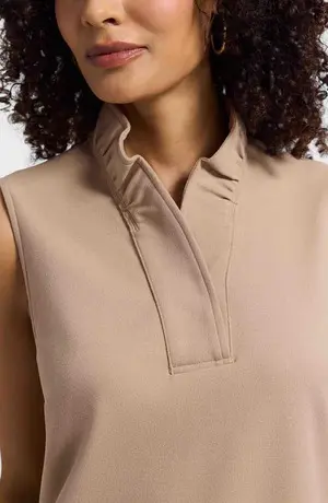 Foxcroft Tammy Ruffle Collar Crepe Sleeveless Top - Khaki