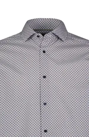 LUCHIANO VISCONTI Theodor Floral Geometric Print Long Sleeve Woven Shirt - Bark