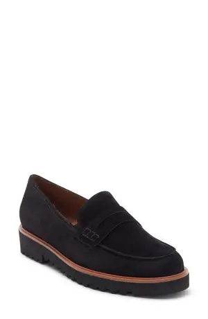 Paul Green Carmel Lug Penny Loafer - Black Suede