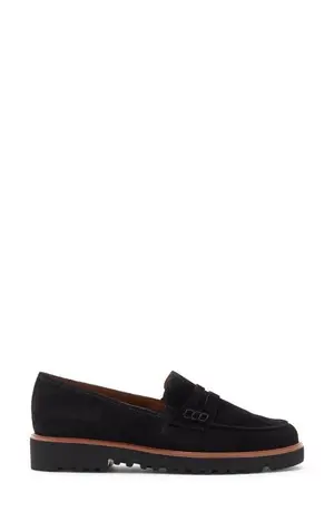 Paul Green Carmel Lug Penny Loafer - Black Suede