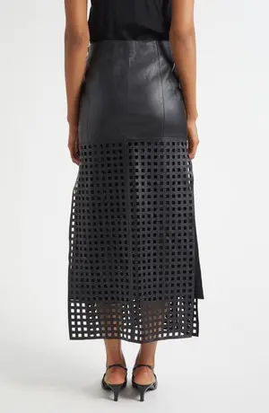 Emporio Armani Laser Cut Nappa Leather Midi Skirt