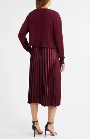Sam Edelman Pleated Slipdress And Sweater Set - Burgundy