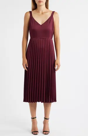 Sam Edelman Pleated Slipdress And Sweater Set - Burgundy