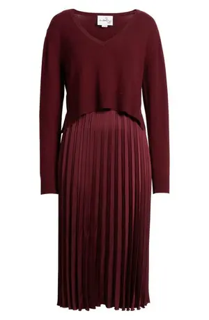 Sam Edelman Pleated Slipdress And Sweater Set - Burgundy