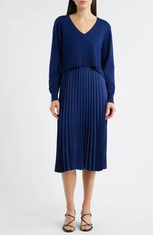 Pleated V-Neck Slipdresses