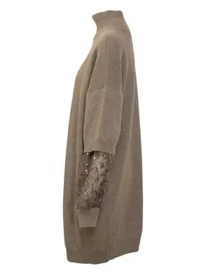 Brunello Cucinelli Turtleneck Day Dress With Sleeve Inserts