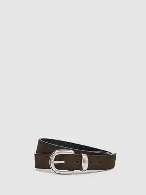 REISS Austin Suede Western-style Belt - Dark Brown