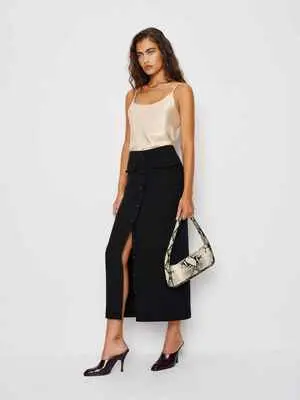 REFORMATION Britt Midi Skirt With Button Detailing - Black