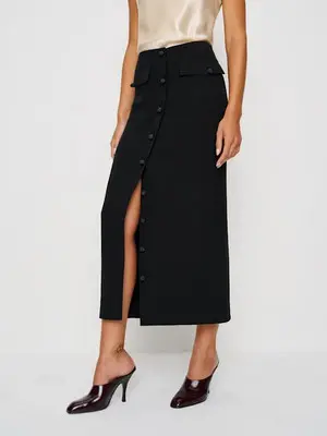 REFORMATION Britt Midi Skirt With Button Detailing - Black