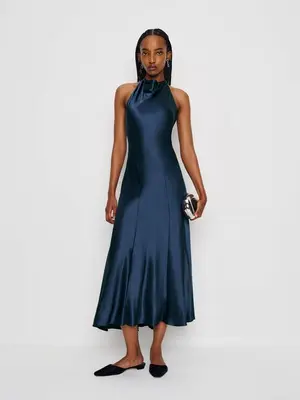 REFORMATION Kaylah Silk Maxi Dress - Navy