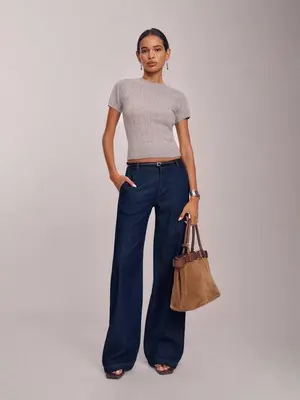 Low Rise Wide Leg Denim Trousers