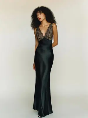 REFORMATION Katty Silk Maxi Dress - Black