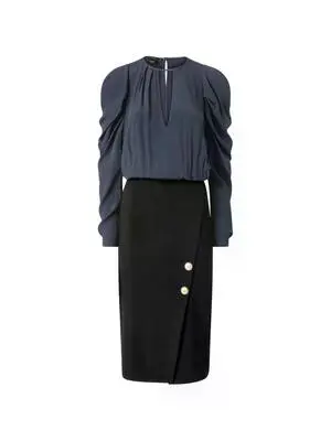 Pinko Puff-sleeve Button-detailed Midi Dress - Blue