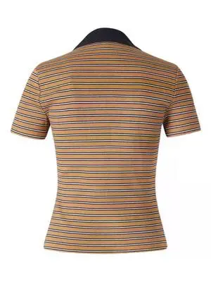Veronica Beard Striped Ribbed Polo Shirt - Brown