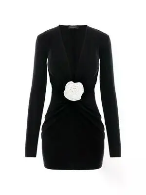 ROSERRY Rose-embellished Mini Dress - Black