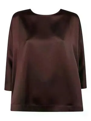 DRHOPE Satin Three-quarter Sleeve Shirt - Brown