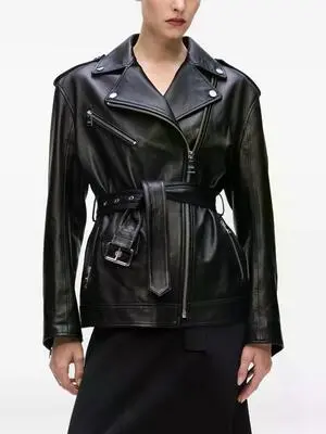 Karl Lagerfeld Belted Leather Biker Jacket