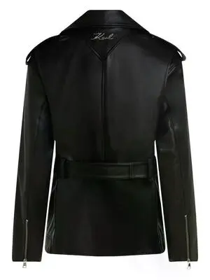 Karl Lagerfeld Belted Leather Biker Jacket