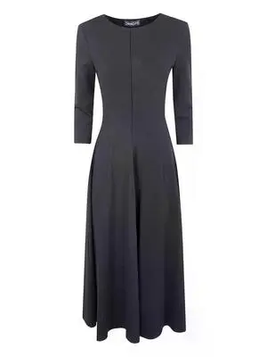 DRHOPE Quarter-sleeve Pleated Midi Dress - Black