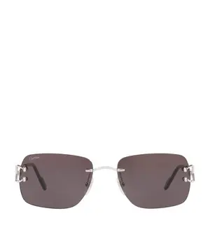 Cartier Rectangular Rimless Sunglasses Silver