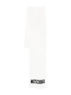 Moschino Ribbed Logo Scarf - White