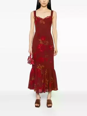 REFORMATION Irisa Floral Lace Dress - Red