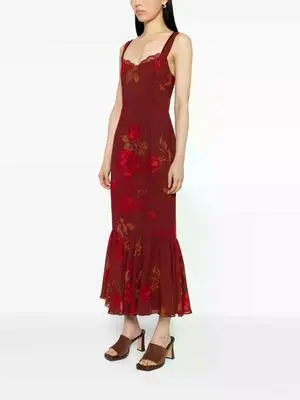 REFORMATION Irisa Floral Lace Dress - Red