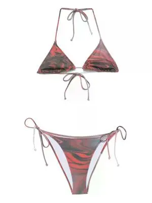 Jean Paul Gaultier Blurry Roses Triangle Bikini - Red
