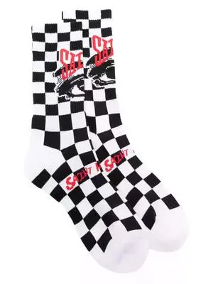 SAINT MXXXXXX Checkerboard-intarsia Socks - White