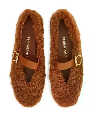 FERRAGAMO Shearling Ballet Flats - Brown
