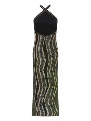 Missoni Wave-pattern Halterneck Maxi Dress - Brown