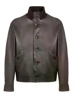 SLOWEAR Ribbed-collar Leather Jacket