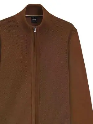 BOSS Textured Zip-up Cardigan - Brown