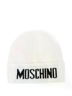 Moschino Logo-embroidered Ribbed Beanie - Neutrals