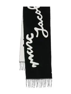 Marc Jacobs Logo-jacquard Fringed Scarf - Black